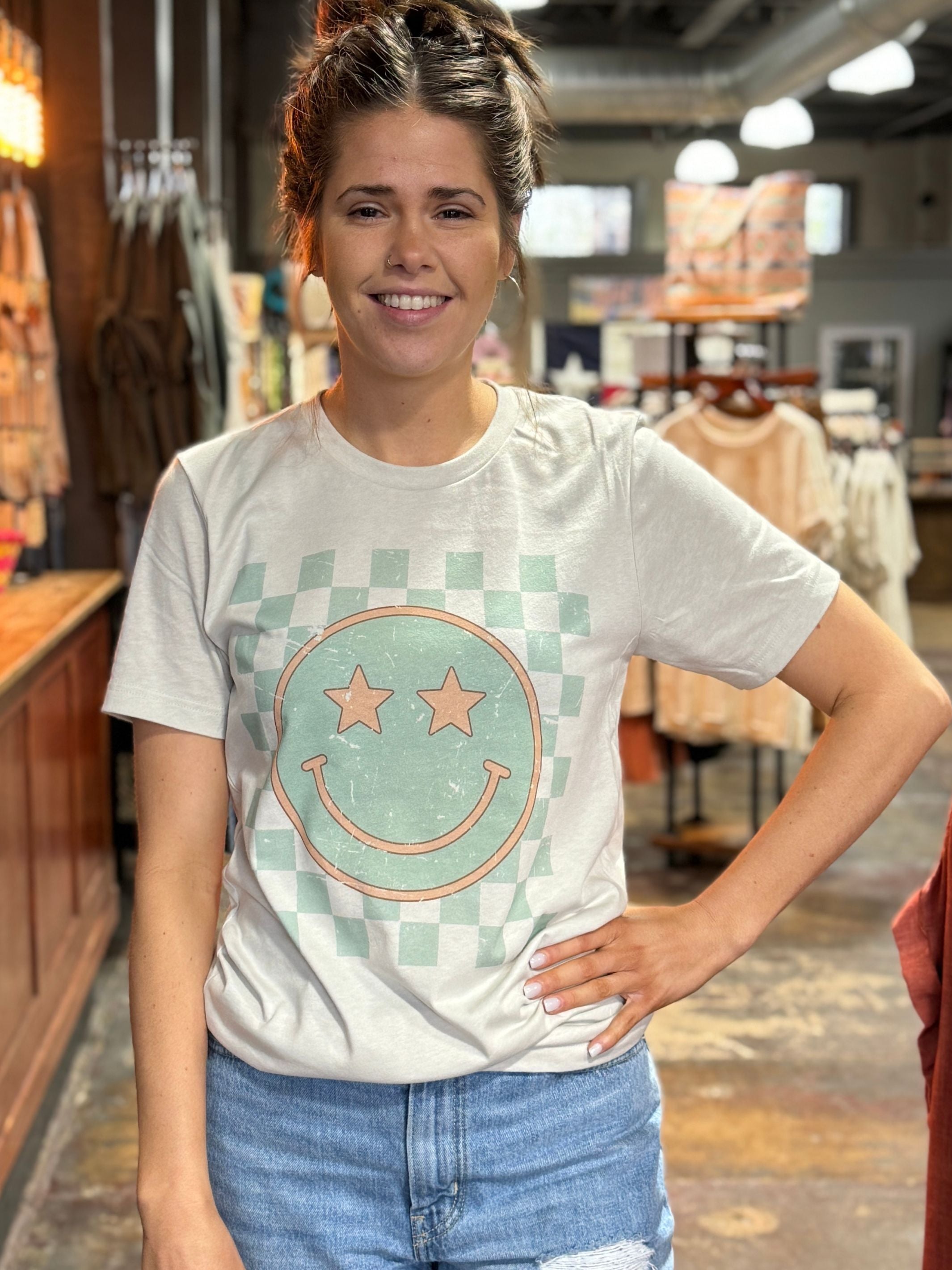 2723 Checkered Smiley Face Tee – J.Forks Designs