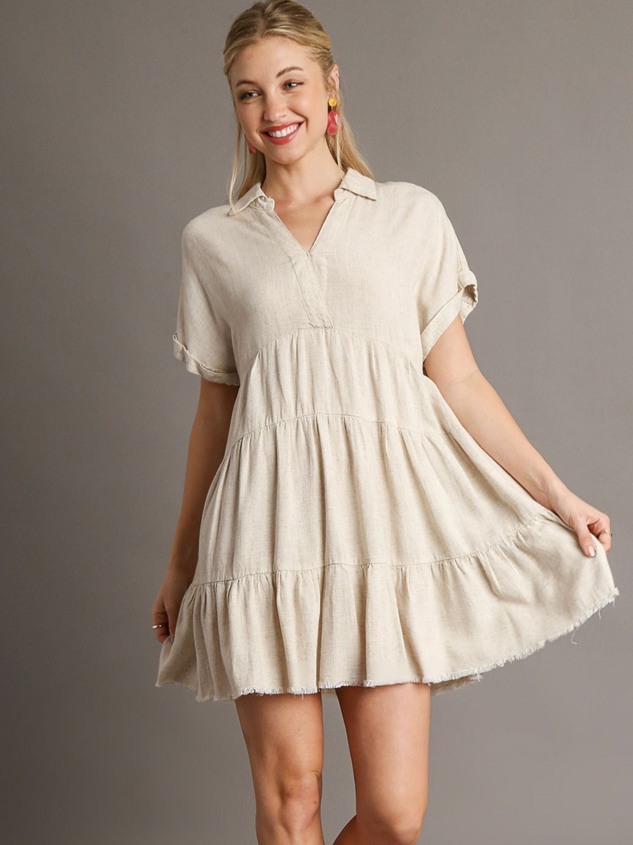 Oatmeal Linen Blend Tiered Ruffle Dress – J.Forks Designs